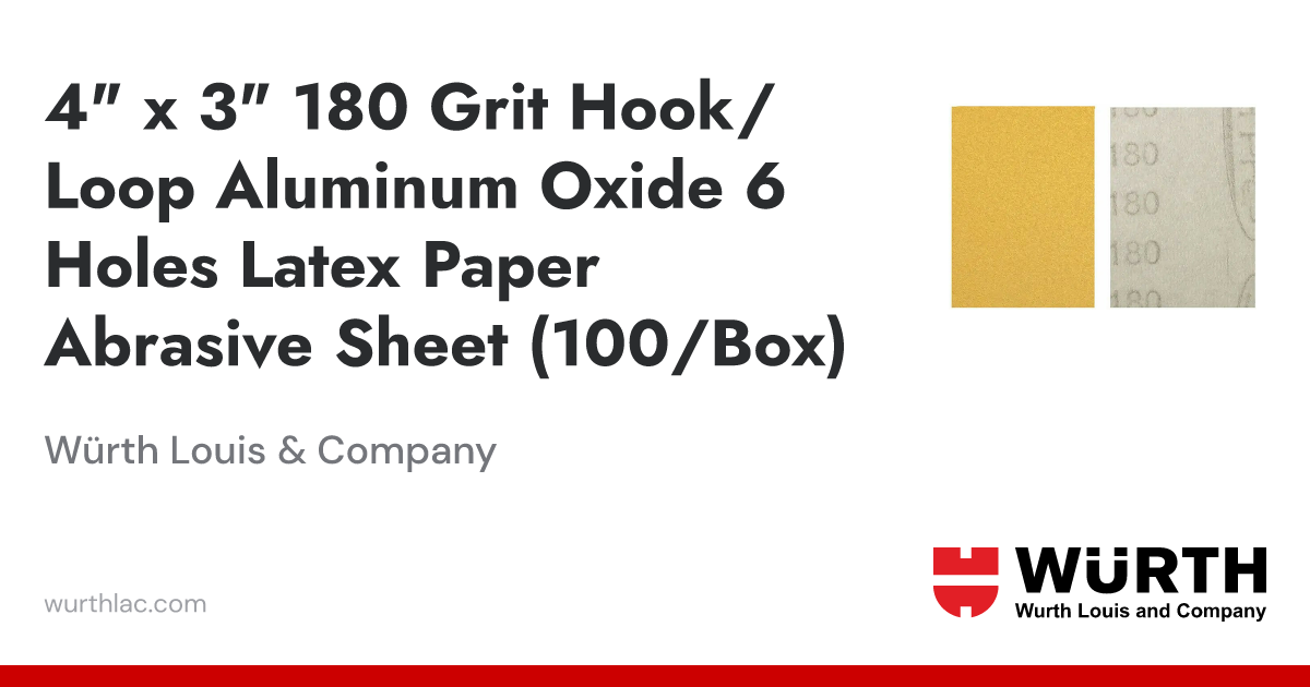 4" x 3" 180 Grit Hook/Loop Aluminum Oxide 6 Holes Latex Paper Abrasive Sheet (100/Box) | Würth ...