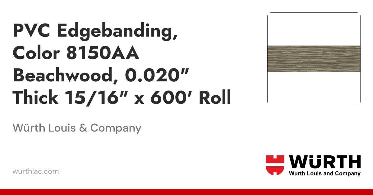 PVC Edgebanding, Color 8150AA Beachwood, 0.020" Thick 15/16" x 600 ...