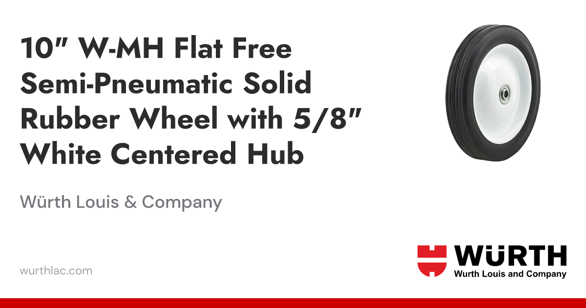 10" W-MH Flat Free Semi-Pneumatic Solid Rubber Wheel with 5/8" White ...