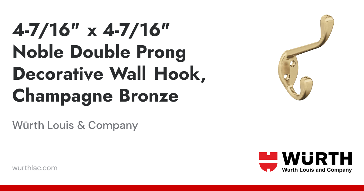 4-7/16" x 4-7/16" Noble Double Prong Decorative Wall Hook, Champagne ...