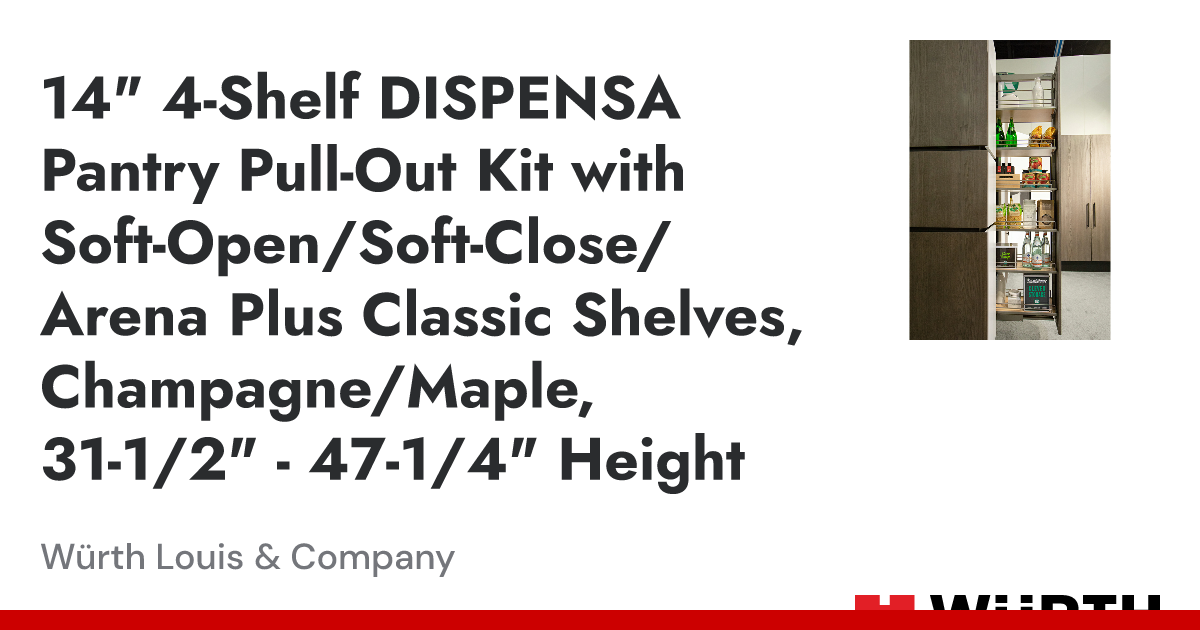 14" 4-Shelf DISPENSA Pantry Pull-Out Kit with Soft-Open/Soft-Close ...