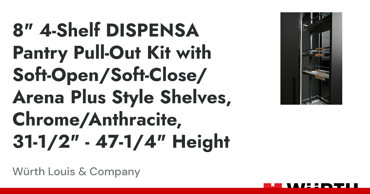 8" 4-Shelf DISPENSA Pantry Pull-Out Kit with Soft-Open/Soft-Close/Arena Plus Style Shelves ...