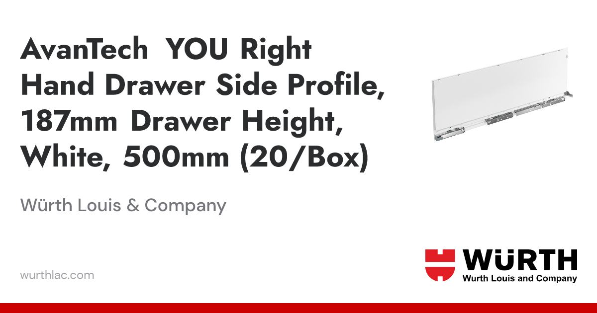 AvanTech YOU Right Hand Drawer Side Profile, 187mm Drawer Height, White ...