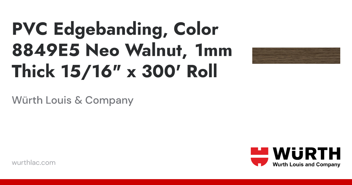 PVC Edgebanding, Color 8849E5 Neo Walnut, 1mm Thick 15/16" x 300' Roll ...