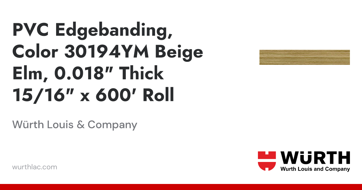 PVC Edgebanding, Color 30194YM Beige Elm, 0.018" Thick 15/16" x 600 ...