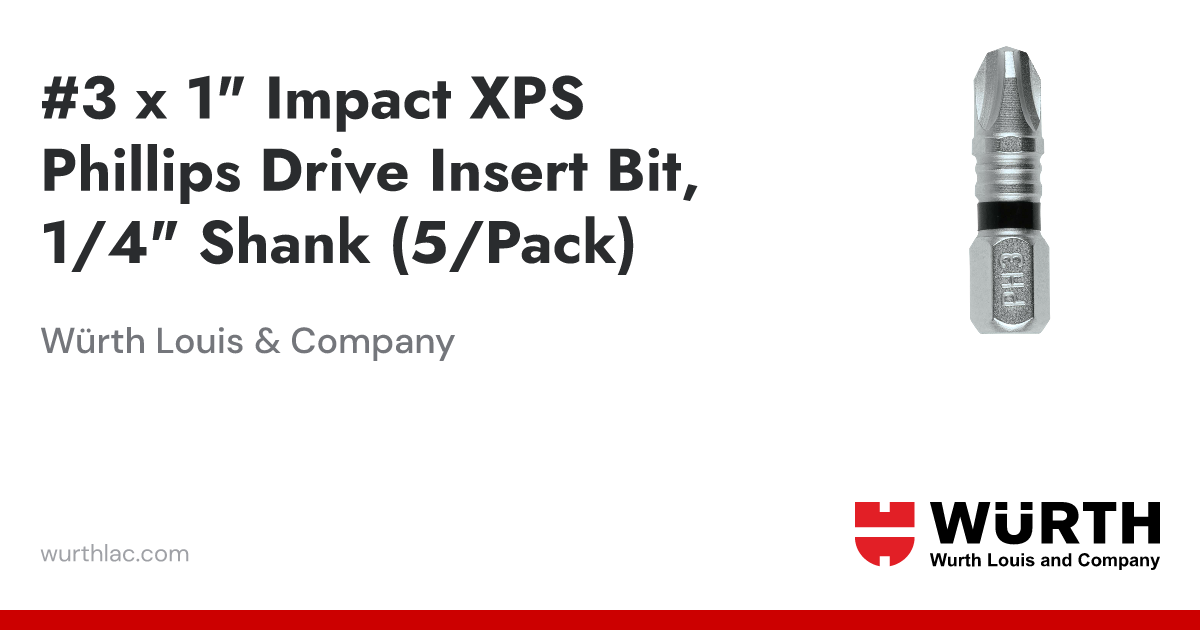 #3 x 1" Impact XPS Phillips Drive Insert Bit, 1/4" Shank (5/Pack ...
