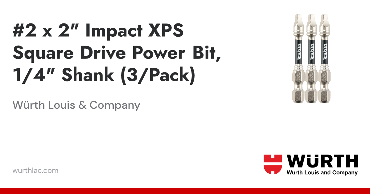 #2 x 2" Impact XPS Square Drive Power Bit, 1/4" Shank (3/Pack) | Würth ...