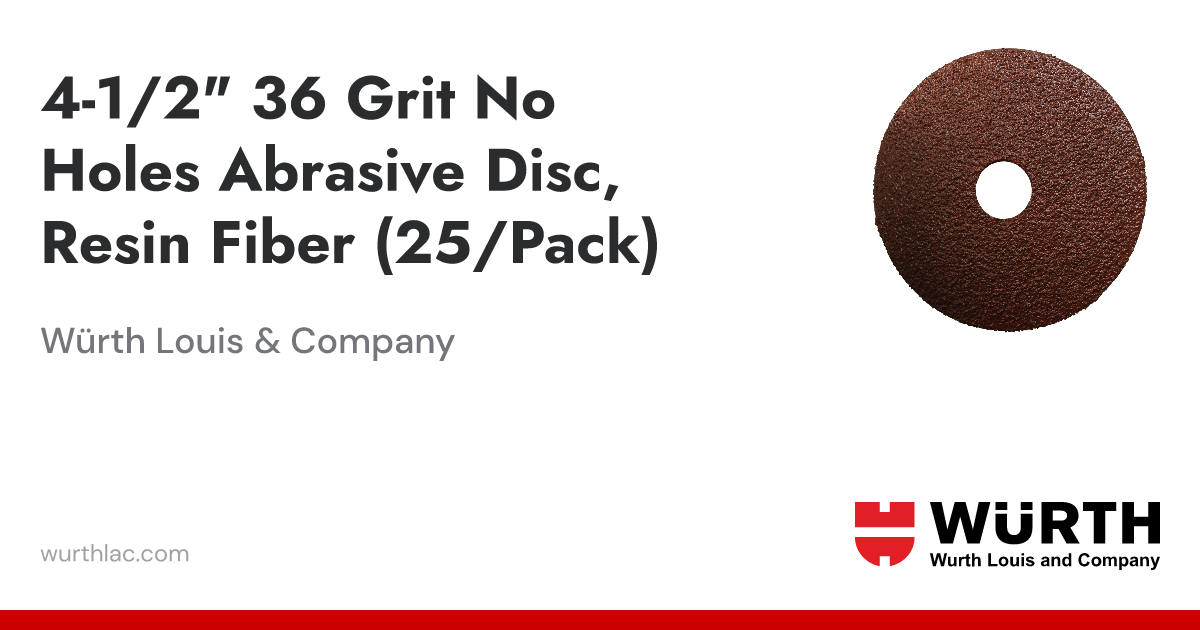4-1/2" 36 Grit No Holes Abrasive Disc, Resin Fiber (25/Pack) | Würth ...