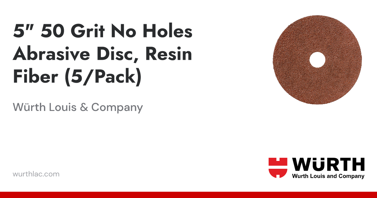 5" 50 Grit No Holes Abrasive Disc, Resin Fiber (5/Pack) | Würth Louis ...