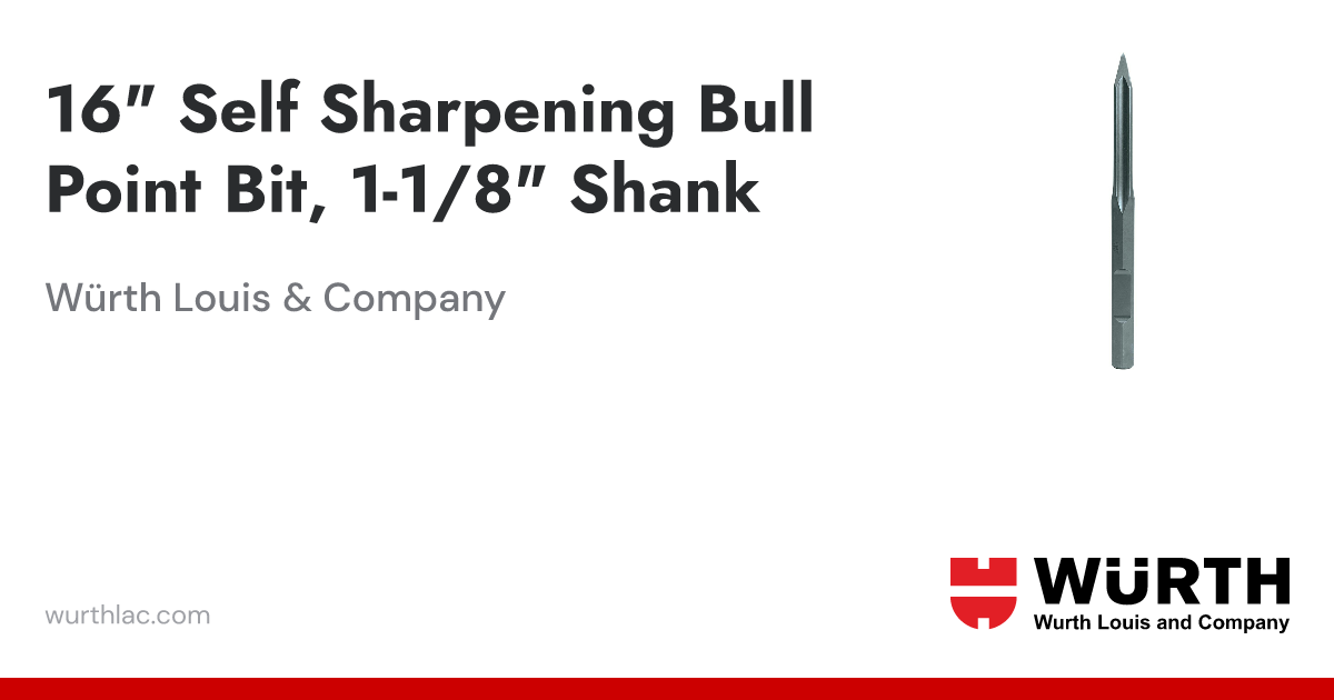 16" Self Sharpening Bull Point Bit, 1-1/8" Shank | Würth Louis & Company