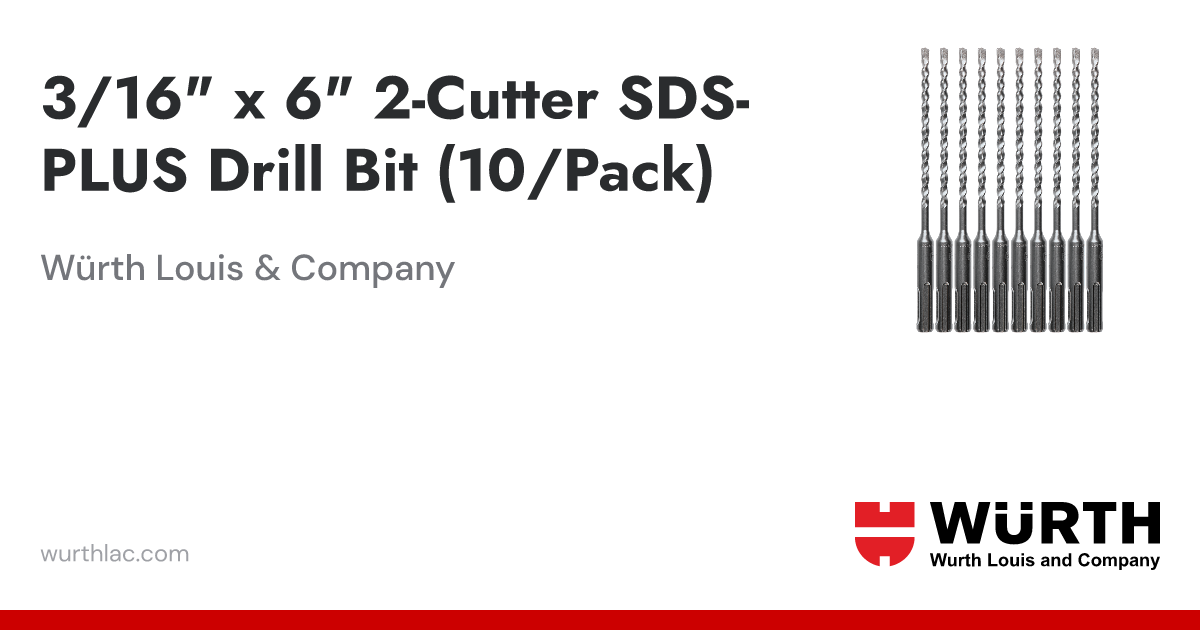 3/16" x 6" 2-Cutter SDS-PLUS Drill Bit (10/Pack) | Würth Louis & Company