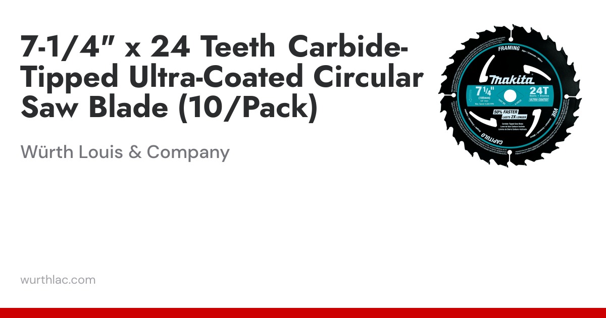 7-1/4" x 24 Teeth Carbide-Tipped Ultra-Coated Circular Saw Blade (10 ...