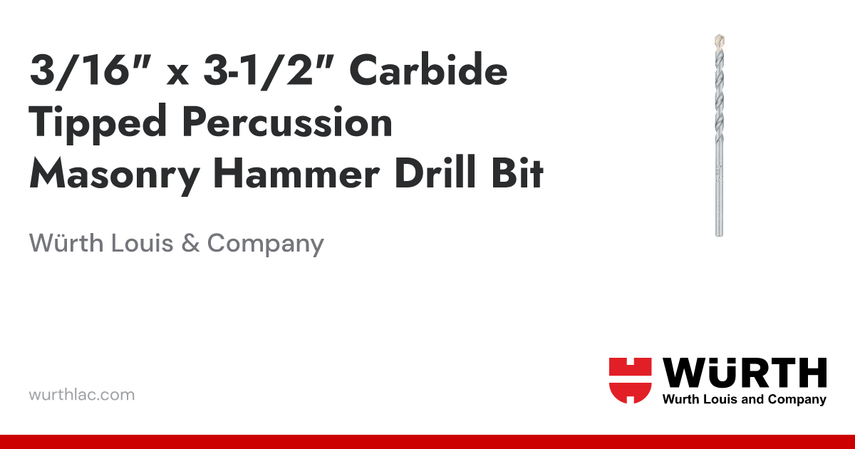 3/16" x 3-1/2" Carbide Tipped Percussion Masonry Hammer Drill Bit ...