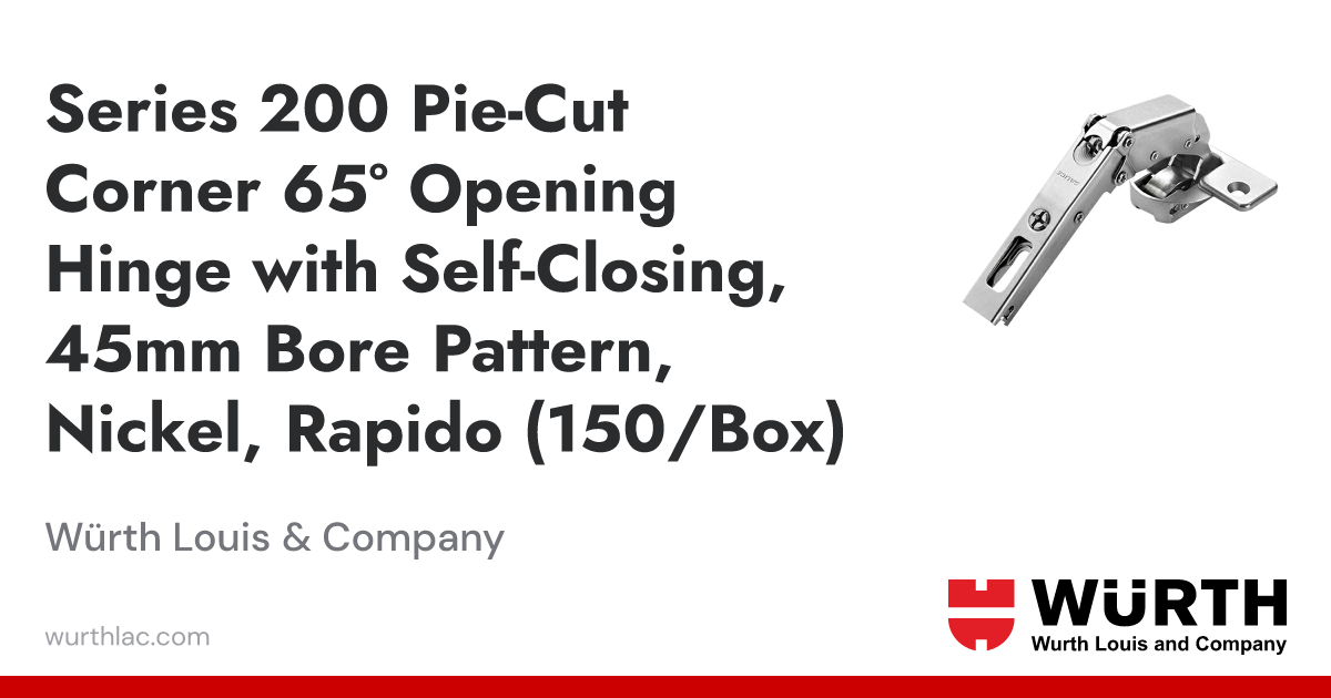 Series 200 Pie-Cut Corner 65° Opening Hinge with Self-Closing, 45mm ...