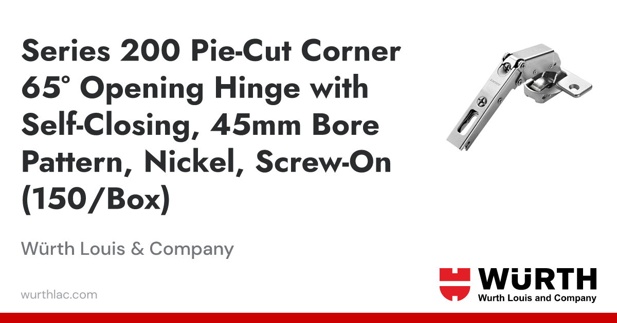 Series 200 Pie-Cut Corner 65° Opening Hinge with Self-Closing, 45mm ...