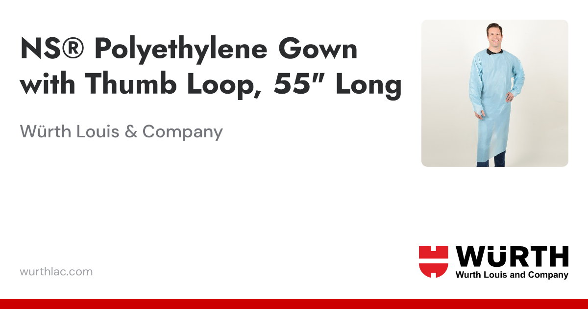 NS® Polyethylene Gown with Thumb Loop, 55" Long | Würth Louis & Company