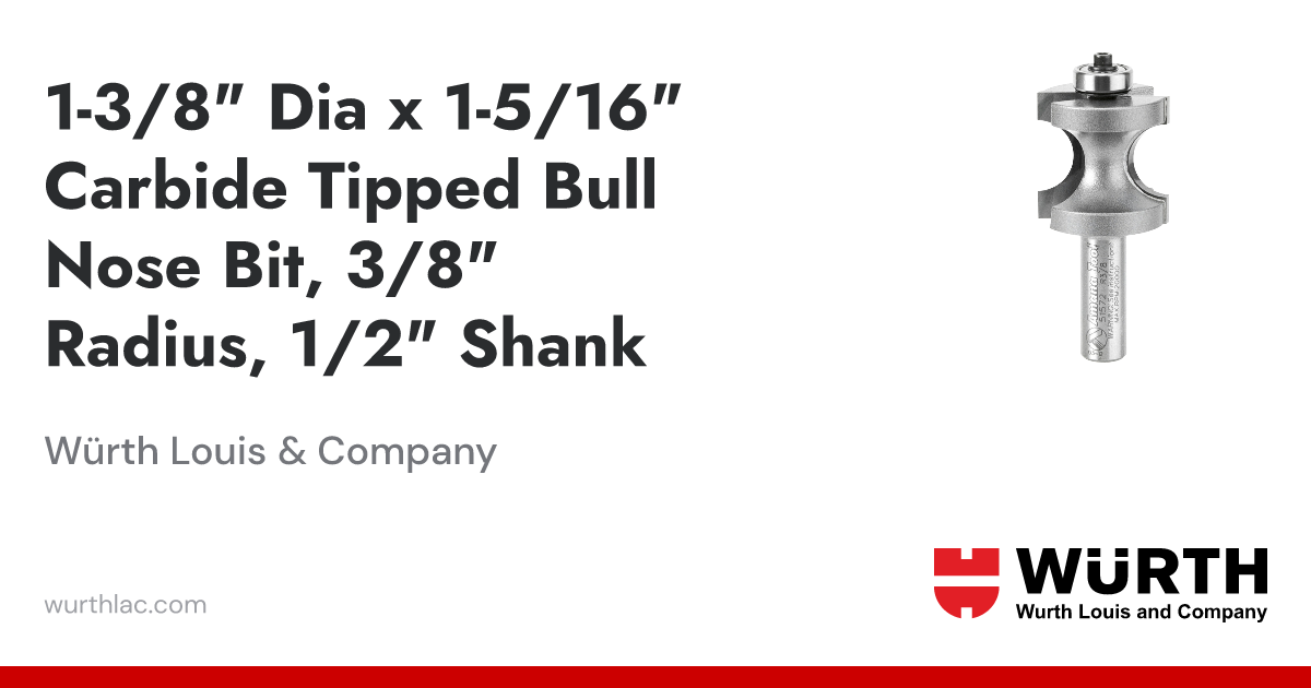 1-3/8" Dia x 1-5/16" Carbide Tipped Bull Nose Bit, 3/8" Radius, 1/2 ...