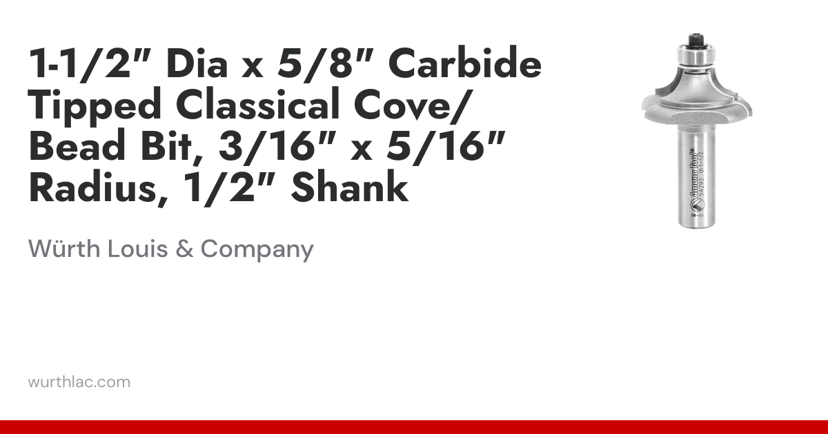 1-1/2" Dia x 5/8" Carbide Tipped Classical Cove/Bead Bit, 3/16" x 5/16 ...