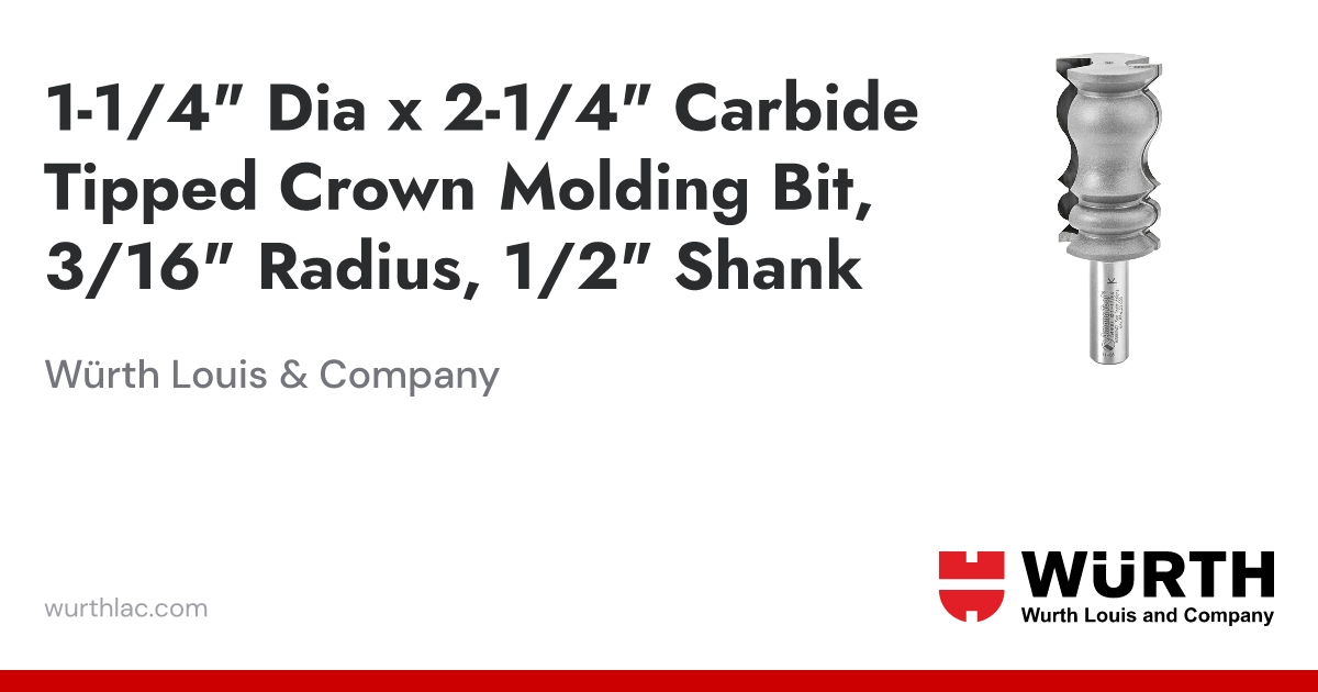 1-1/4" Dia x 2-1/4" Carbide Tipped Crown Molding Bit, 3/16" Radius, 1/2 ...