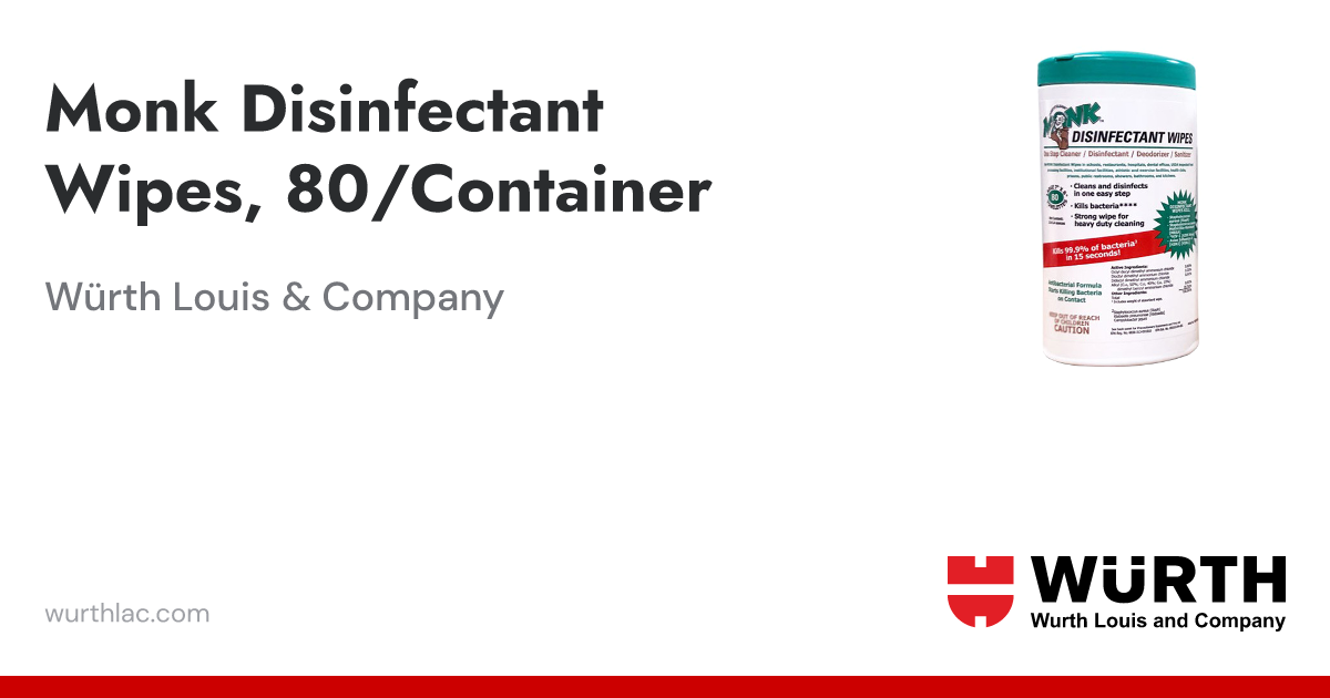 Monk Disinfectant Wipes, 80/Container | Würth Louis & Company
