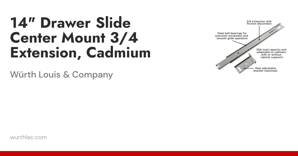 14" Drawer Slide Center Mount 3/4 Extension, Cadmium | Würth Louis ...