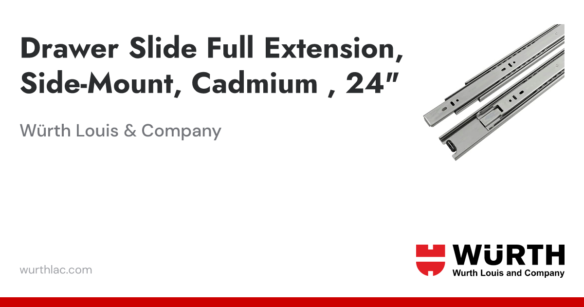 Drawer Slide Full Extension, Side-Mount, Cadmium , 24" | Würth Louis ...