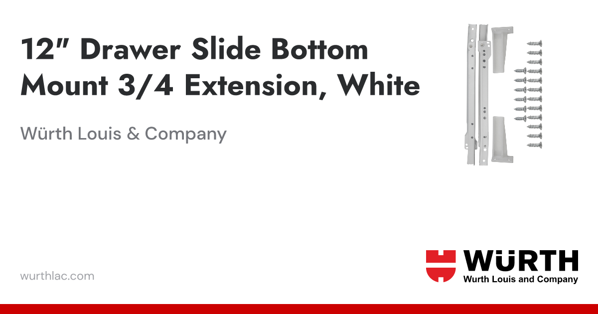 12" Drawer Slide Bottom Mount 3/4 Extension, White | Würth Louis & Company