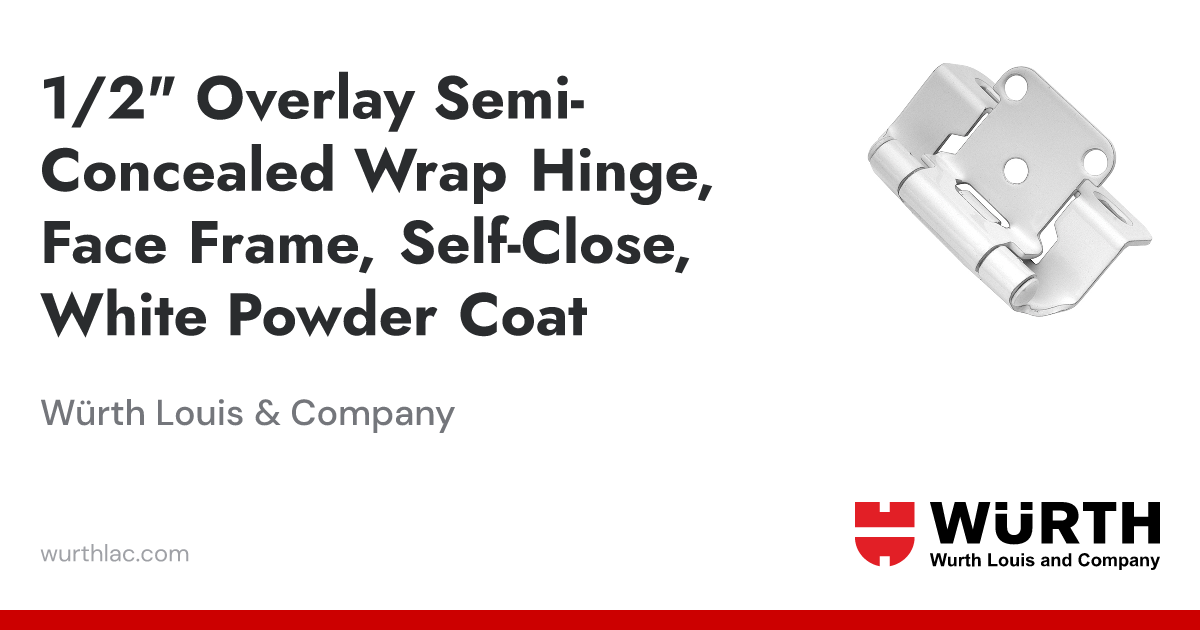 1/2" Overlay Semi-Concealed Wrap Hinge, Face Frame, Self-Close, White ...