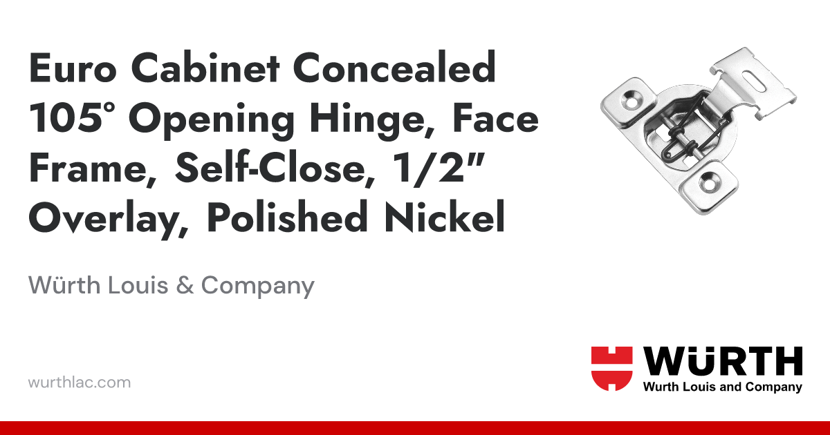 Euro Cabinet Concealed 105° Opening Hinge, Face Frame, Self-Close, 1/2 ...