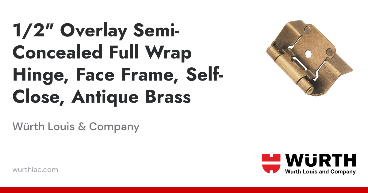 1/2" Overlay Semi-Concealed Full Wrap Hinge, Face Frame, Self-Close ...