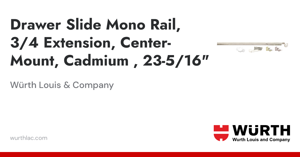 Drawer Slide Mono Rail, 3/4 Extension, Center-Mount, Cadmium , 23-5/16 ...