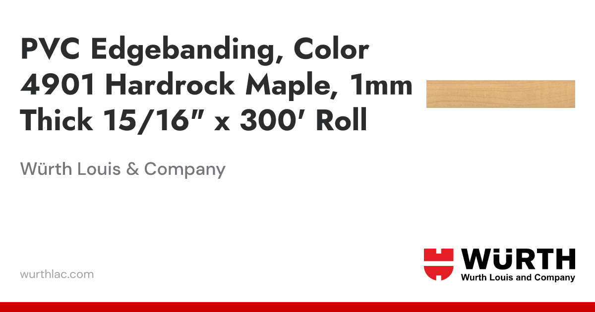 PVC Edgebanding, Color 4901 Hardrock Maple, 1mm Thick 15/16" x 300 ...