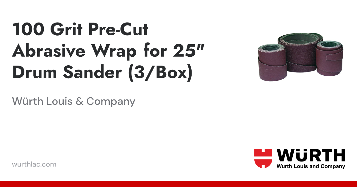 100 Grit Pre-Cut Abrasive Wrap for 25" Drum Sander (3/Box) | Würth ...