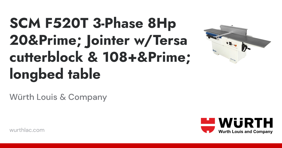 SCM F520T 3-Phase 8Hp 20″ Jointer w/Tersa cutterblock & 108+″ longbed ...