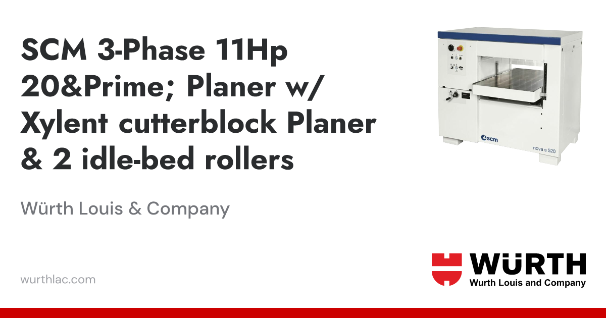SCM 3-Phase 11Hp 20″ Planer w/Xylent cutterblock Planer & 2 idle-bed rollers | Würth Louis & Company