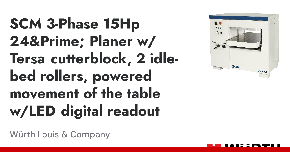 SCM 3-Phase 15Hp 24″ Planer w/Tersa cutterblock, 2 idle-bed rollers ...