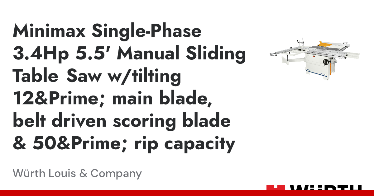 Minimax Single-Phase 3.4Hp 5.5' Manual Sliding Table Saw w/tilting 12 ...