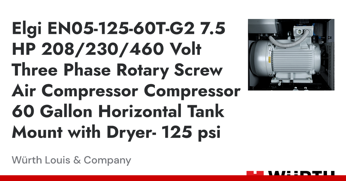 Elgi EN05-125-60T-G2 7.5 HP 208/230/460 Volt Three Phase Rotary Screw ...