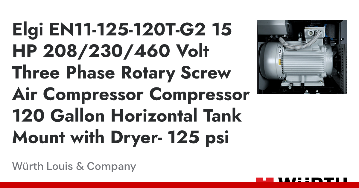 Elgi EN11-125-120T-G2 15 HP 208/230/460 Volt Three Phase Rotary Screw Air Compressor Compressor ...