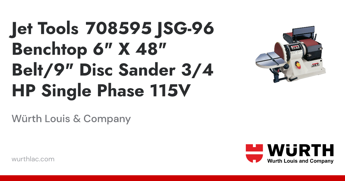 Jet Tools 708595 JSG-96 Benchtop 6" X 48" Belt/9" Disc Sander 3/4 HP ...