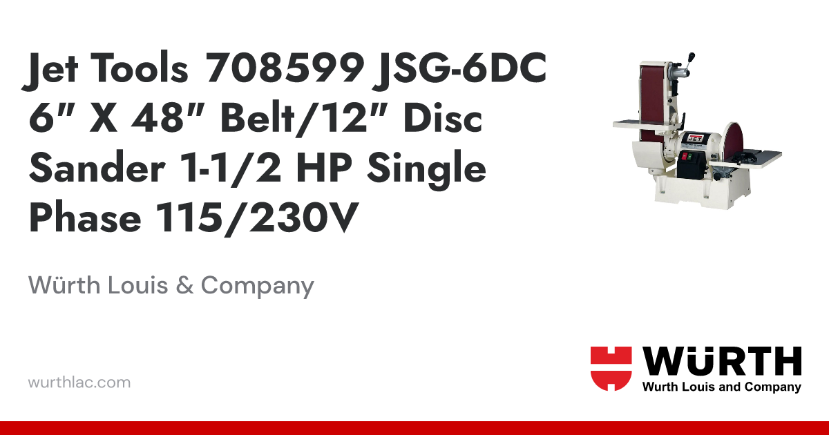 Jet Tools 708599 JSG-6DC 6" X 48" Belt/12" Disc Sander 1-1/2 HP Single ...