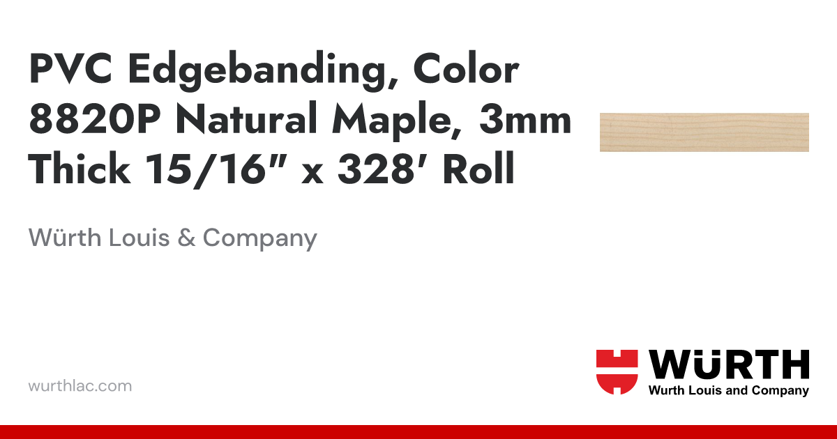 PVC Edgebanding, Color 8820P Natural Maple, 3mm Thick 15/16" x 328 ...