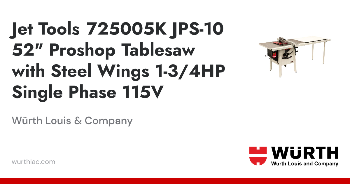 Jet Tools 725005K JPS-10 52" Proshop Tablesaw with Steel Wings 1-3/4HP ...