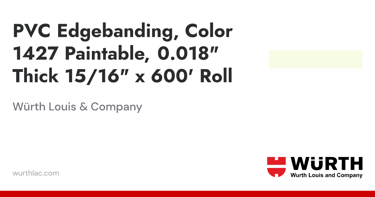PVC Edgebanding, Color 1427 Paintable, 0.018" Thick 15/16" x 600' Roll ...