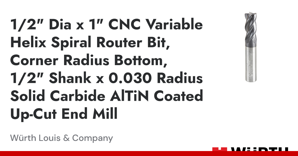 1/2" Dia x 1" CNC Variable Helix Spiral Router Bit, Corner Radius ...