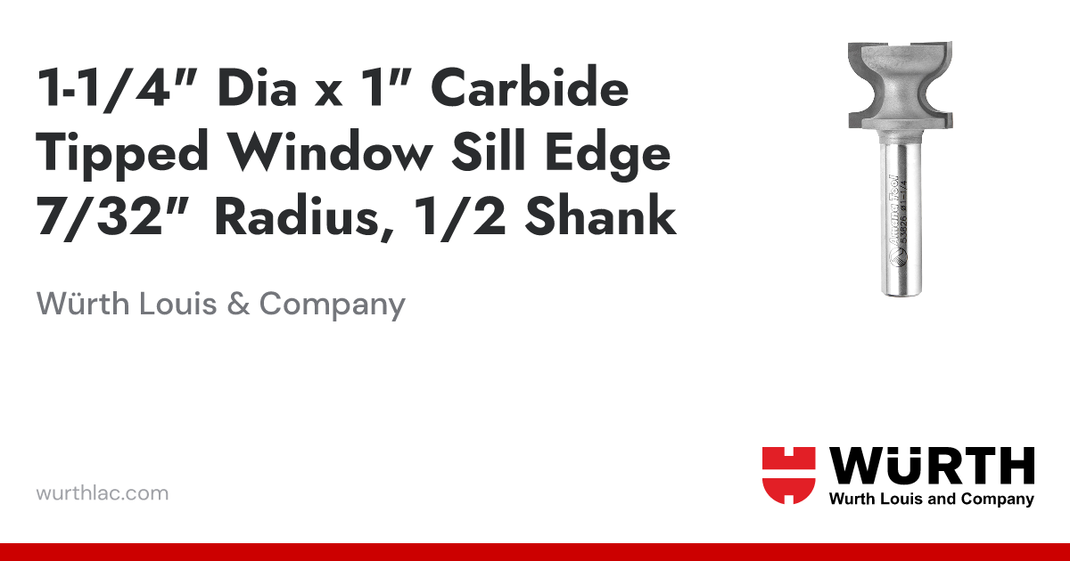 1-1/4" Dia x 1" Carbide Tipped Window Sill Edge 7/32" Radius, 1/2 Shank ...