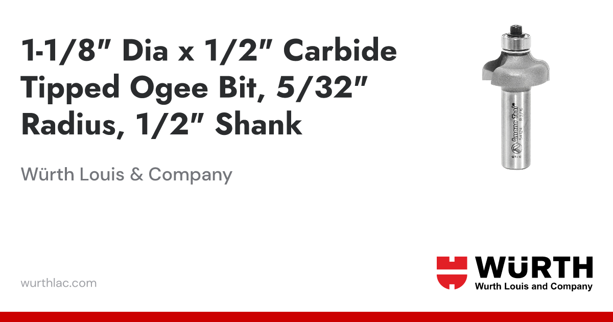 1-1/8" Dia x 1/2" Carbide Tipped Ogee Bit, 5/32" Radius, 1/2" Shank ...