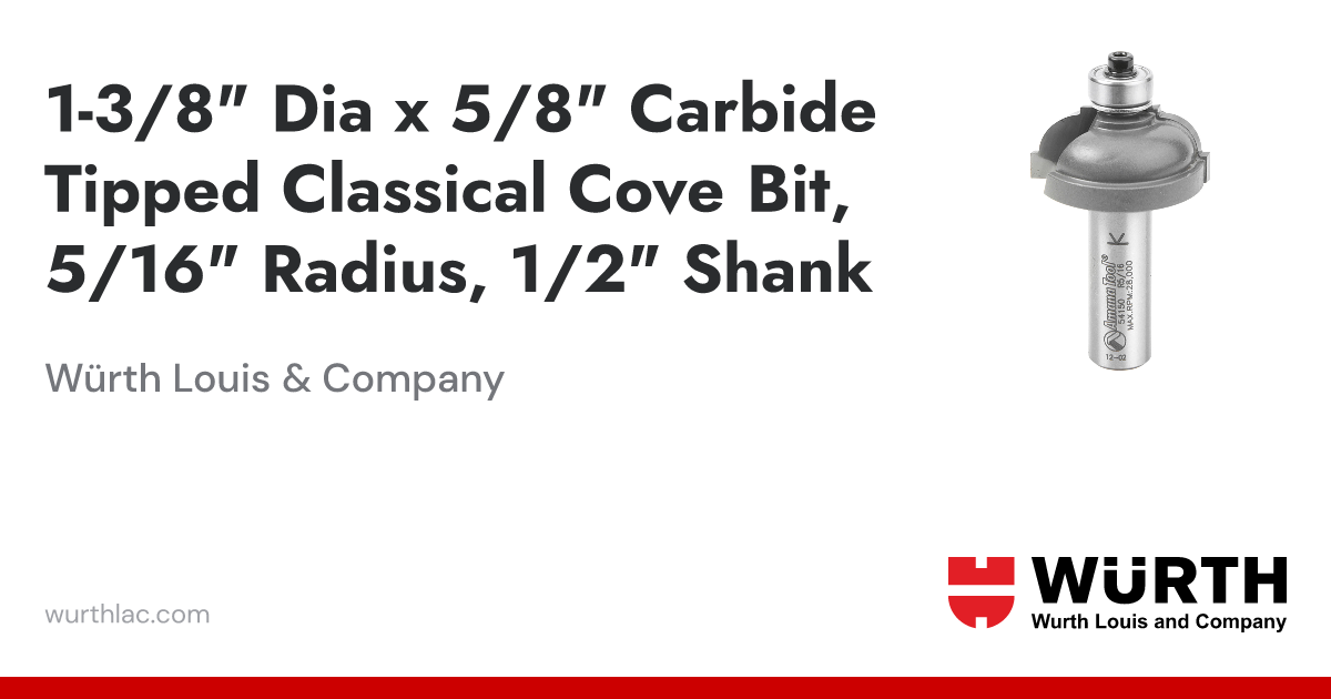 1-3/8" Dia x 5/8" Carbide Tipped Classical Cove Bit, 5/16" Radius, 1/2 ...
