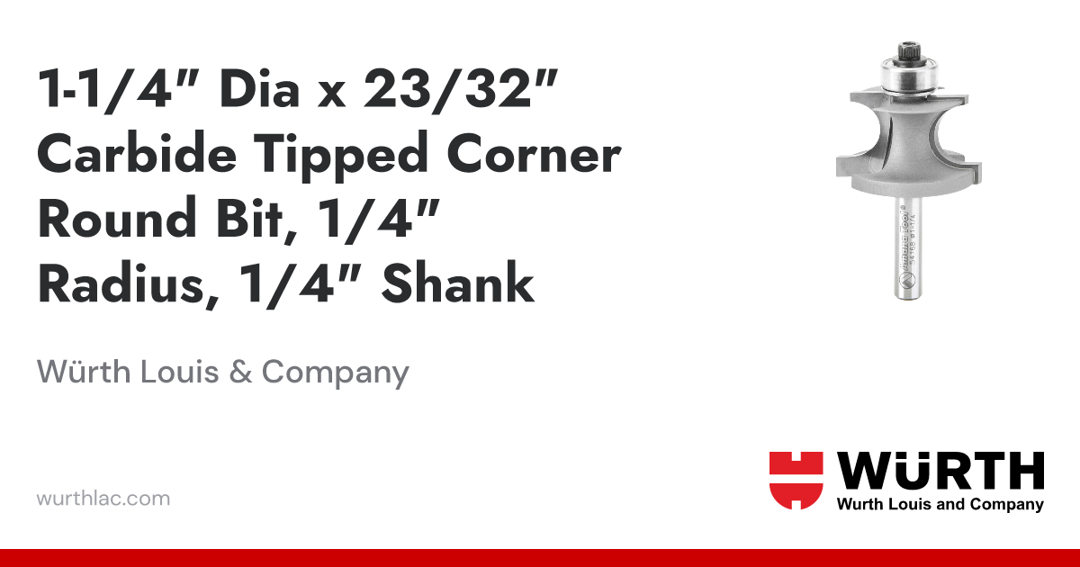 1-1/4" Dia x 23/32" Carbide Tipped Corner Round Bit, 1/4" Radius, 1/4 ...