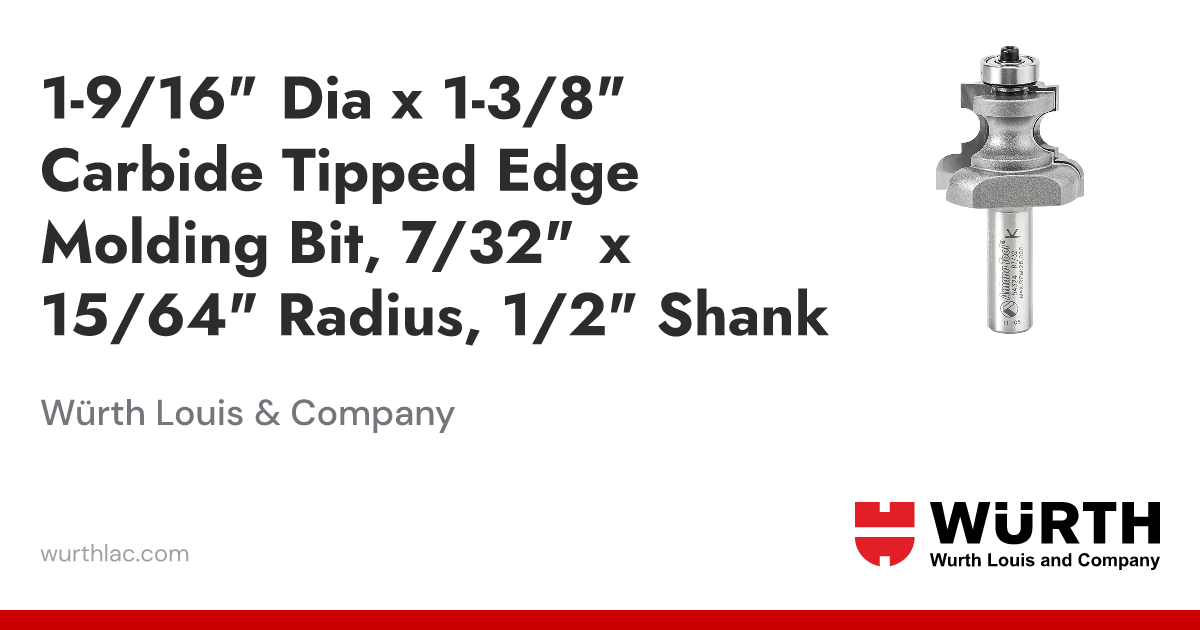 1-9/16" Dia x 1-3/8" Carbide Tipped Edge Molding Bit, 7/32" x 15/64 ...